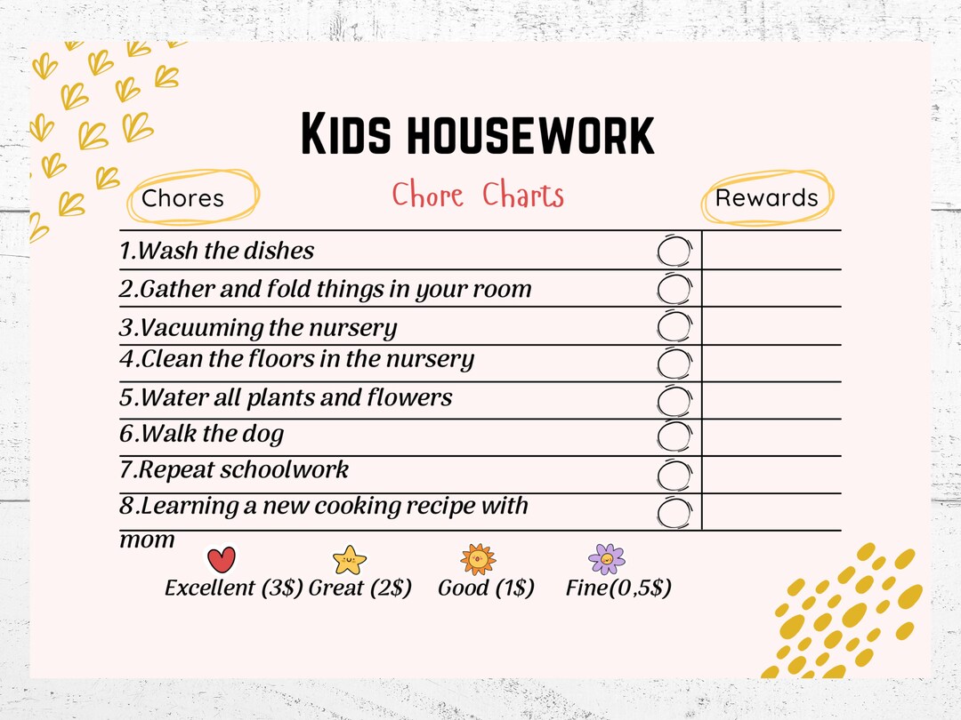 Chore Housework Chart, Printable Routine Chart, Kids Chore Chart ...