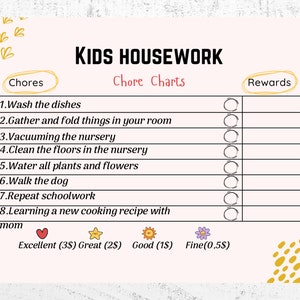 Chore Housework Chart, Printable Routine Chart, Kids Chore Chart ...