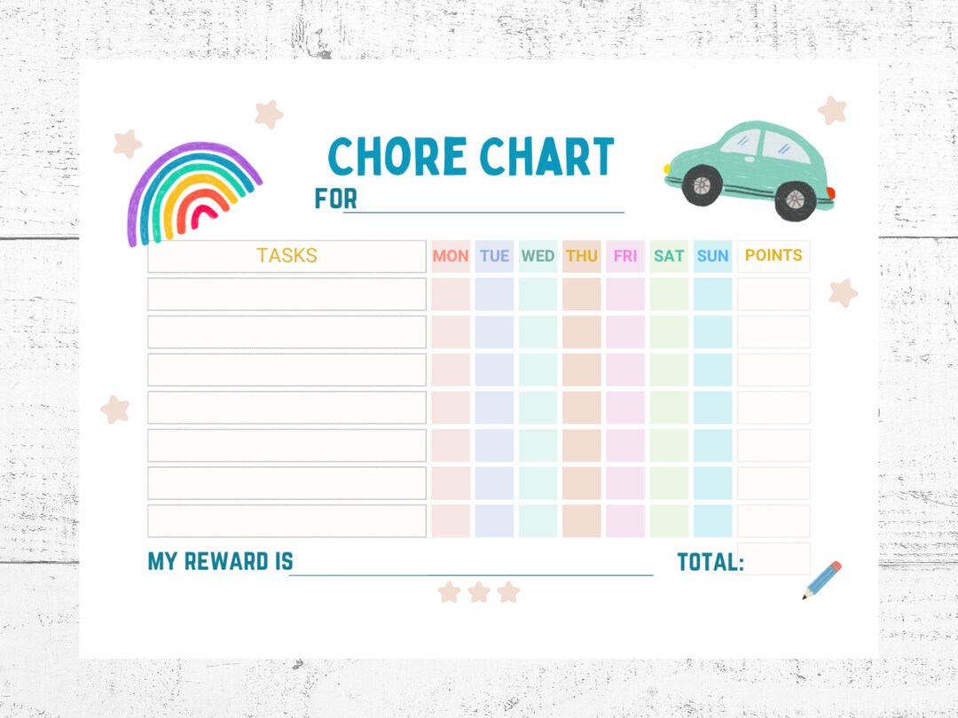 Chore Chart, Printable Routine Chart, Weekly Kids Chore Chart,instant ...