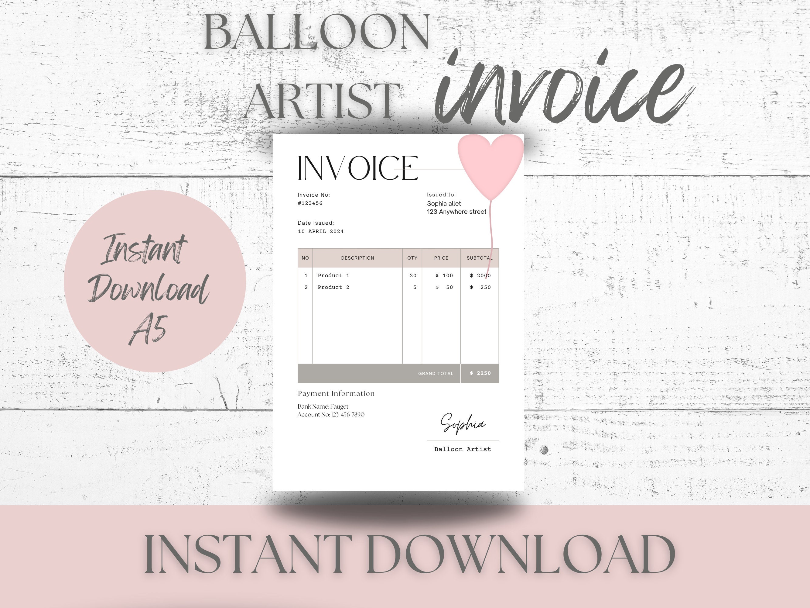 Balloon Invoice Template,balloon Artist Invoice Template,balloon Artist ...
