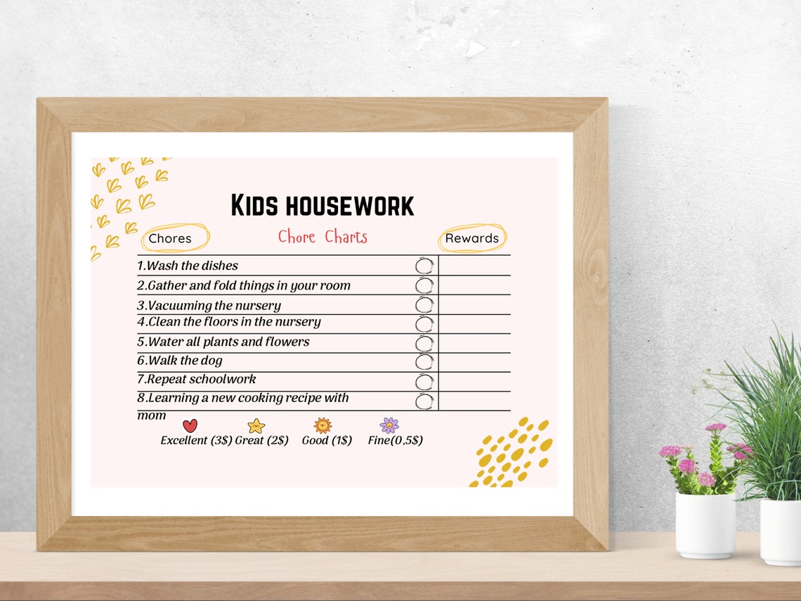 Chore Housework Chart, Printable Routine Chart, Kids Chore Chart ...