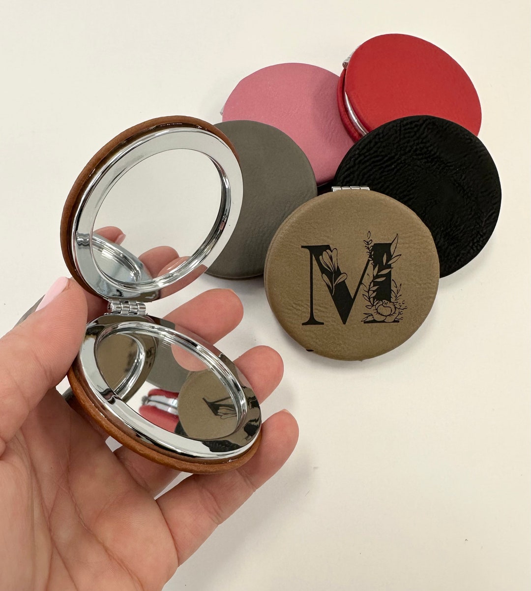 Personalized Leather Pocket Mirror, Custom Laser Engraved Mirror, Your ...