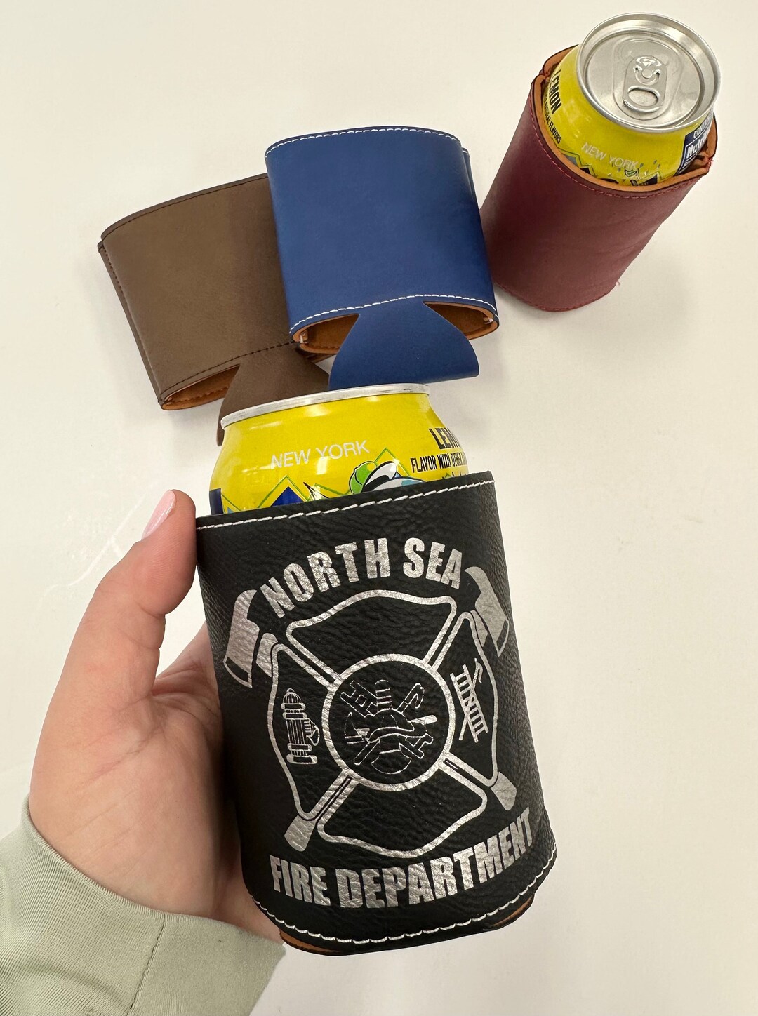 Personalized Leather Koozie, Custom Laser Engraved Beverage Holder ...