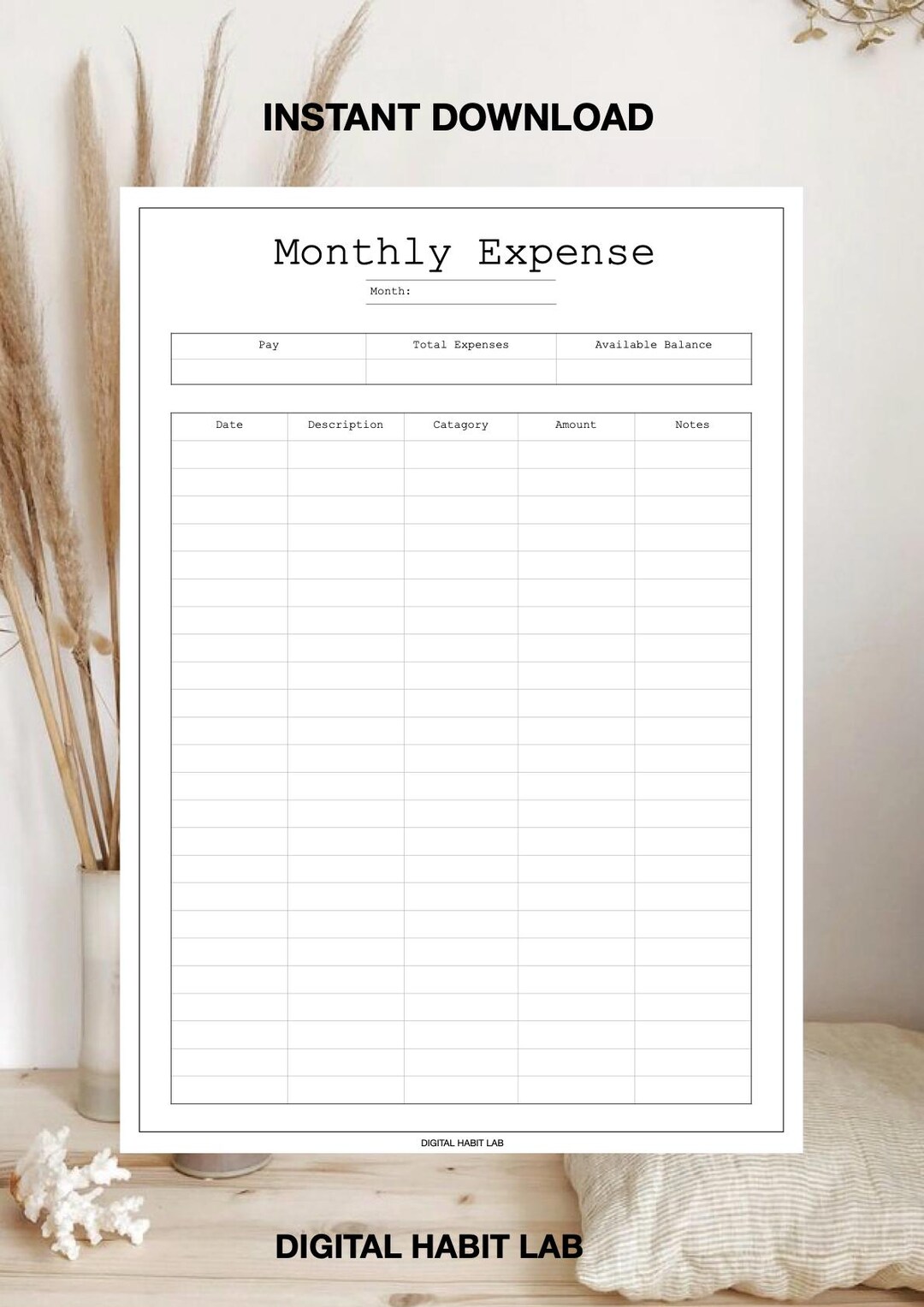 Monthly Expense Tracker | Printable PDF | Budget & Spending Log - Etsy