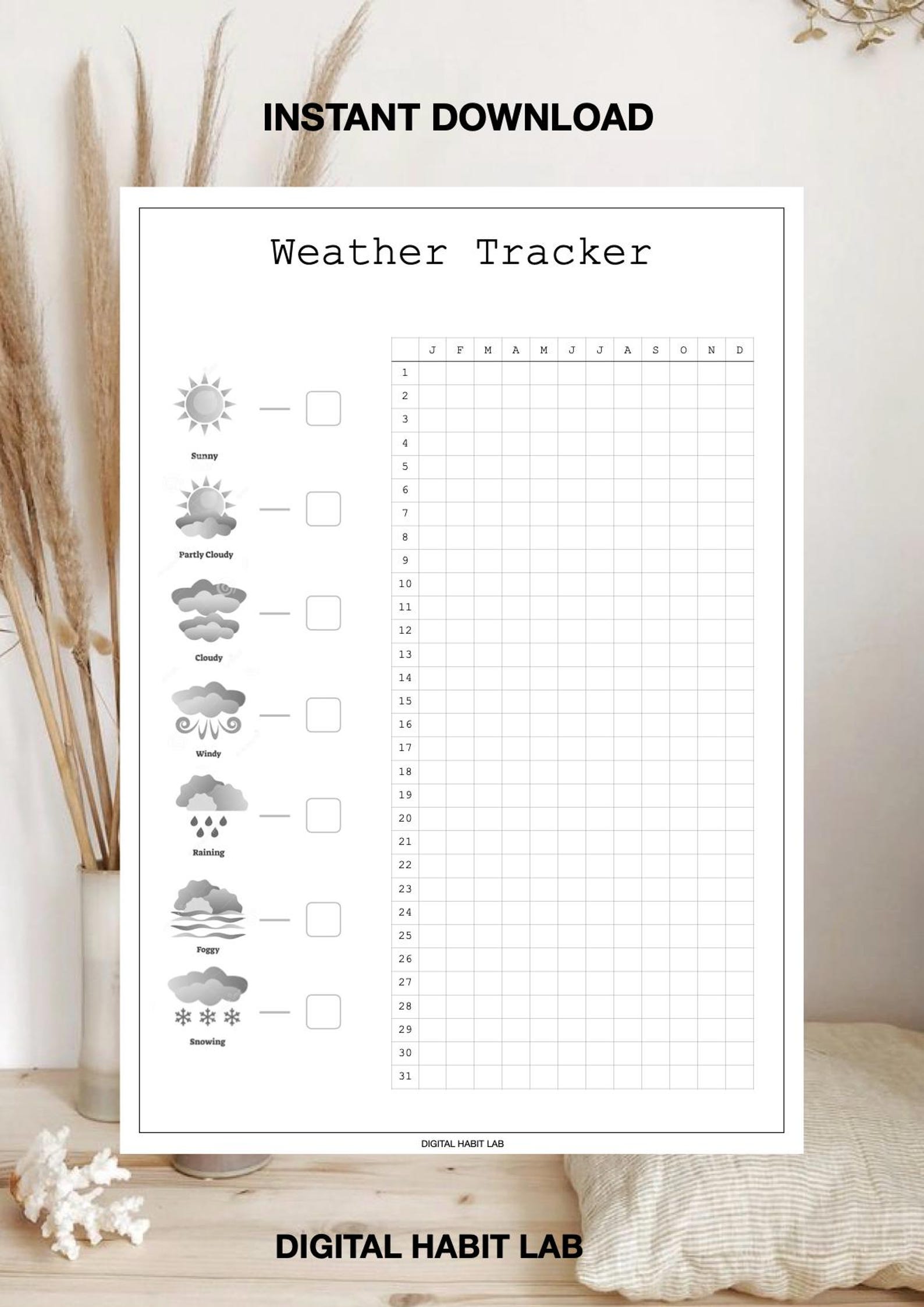Weather Tracker | Printable PDF | Daily Weather Log & Climate Journal ...