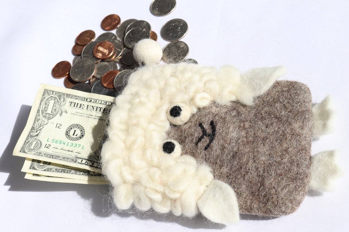 Sheep Coin Purse With Zipper 100% Pure New Zealand Wool Handmade Eco ...