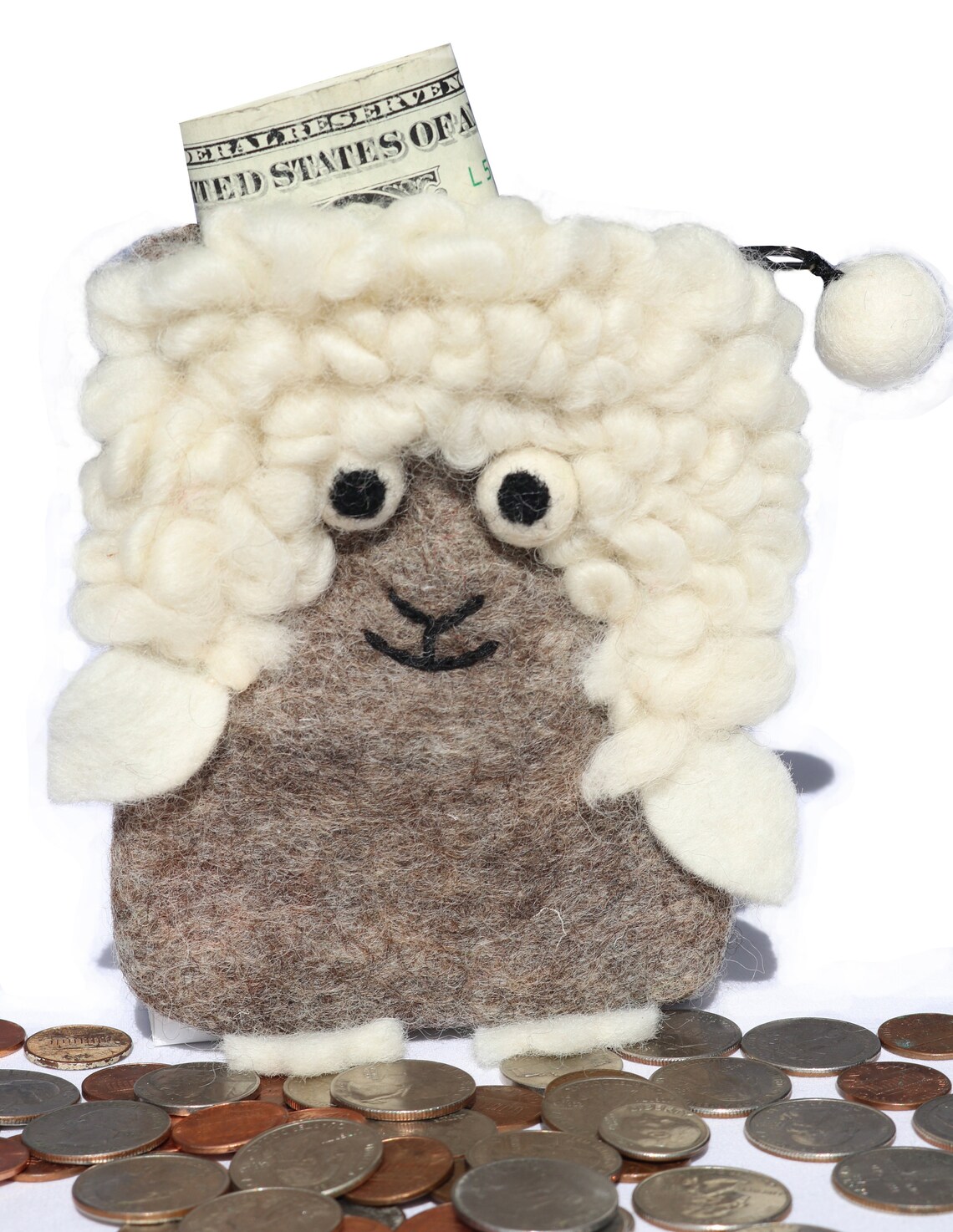 Sheep Coin Purse With Zipper 100% Pure New Zealand Wool Handmade Eco ...