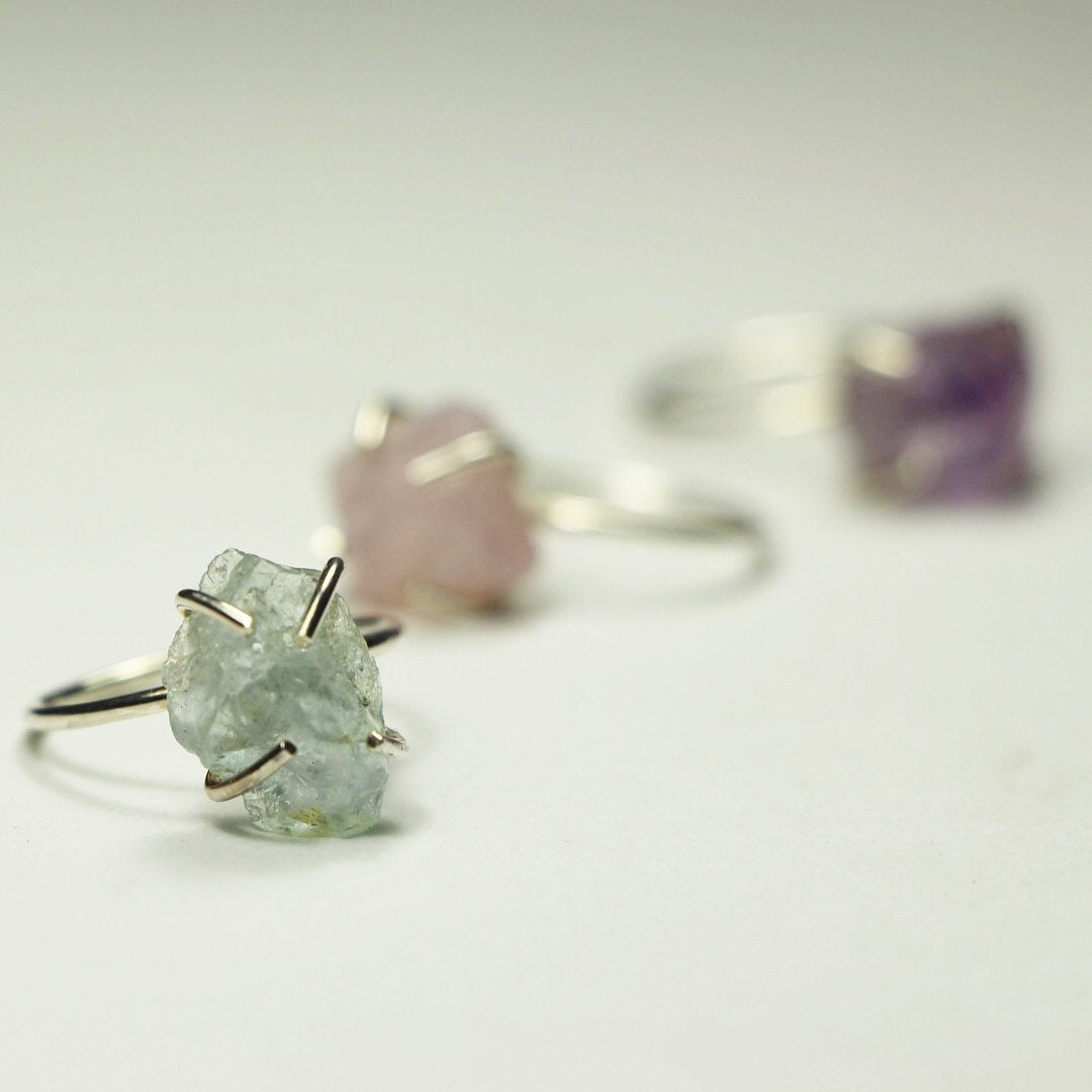 995 Sterling Silver Raw Gemstone Ring - Etsy 日本