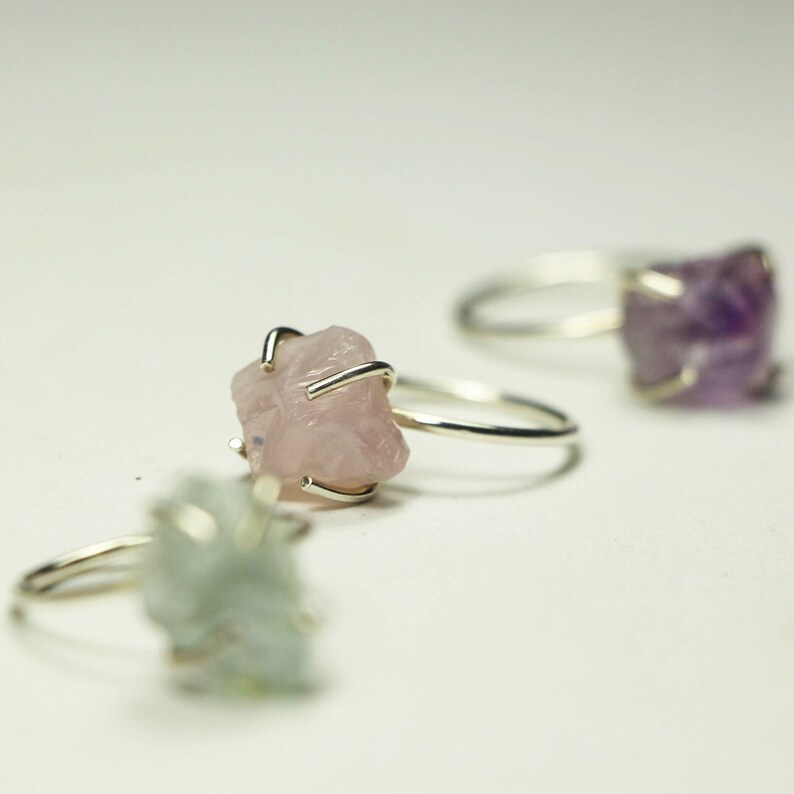 995 Sterling Silver Raw Gemstone Ring - Etsy 日本