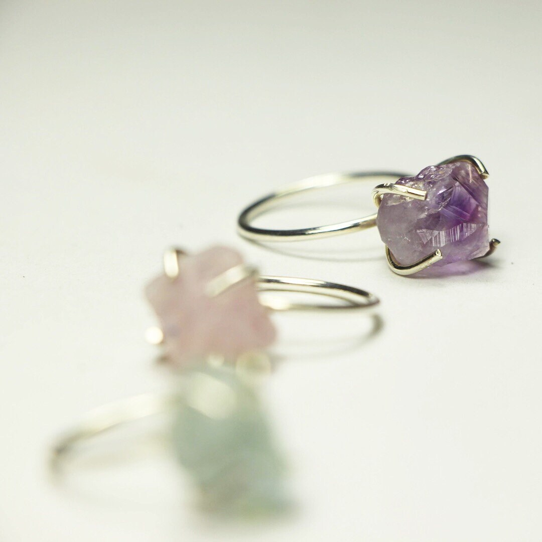 995 Sterling Silver Raw Gemstone Ring - Etsy 日本