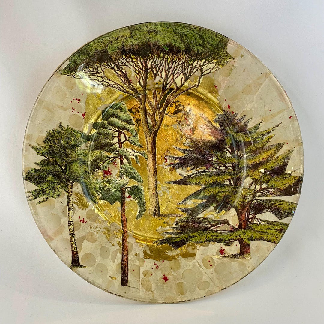 Decorative Glass Plate, Decoupage Glass, Haning Plate, Botanical Plate ...