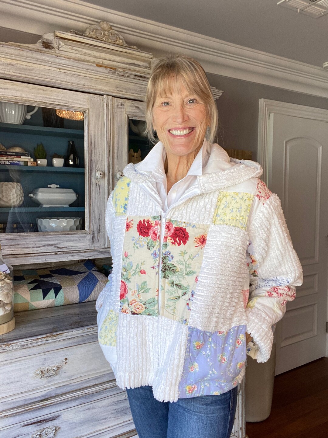 Quilted Jacket, Chenille Jacket, Chenille, Vintage Patchwork Jacket ...