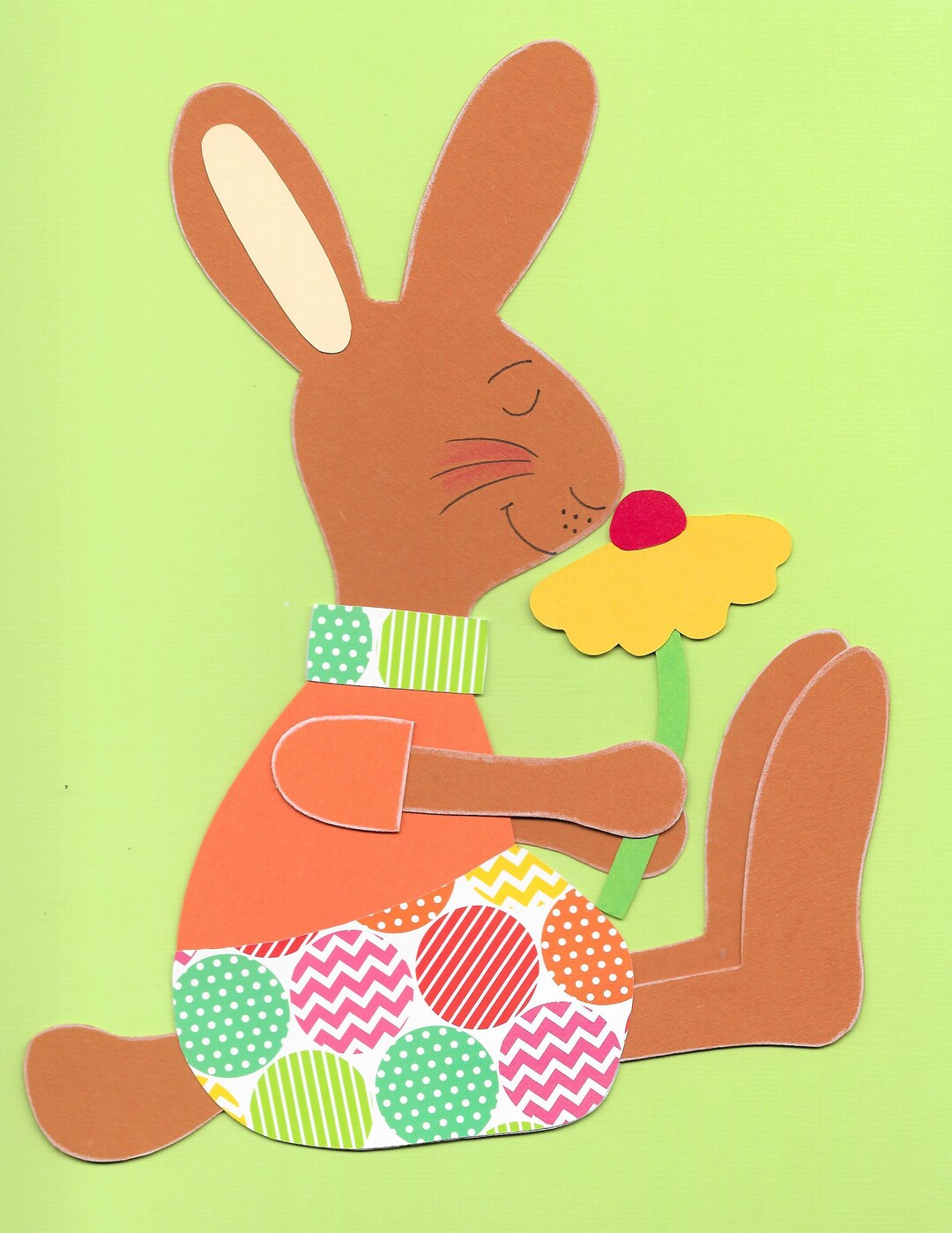 Cardboard Window Picture-rabbit With Flower-easter Bunny-window Picture ...