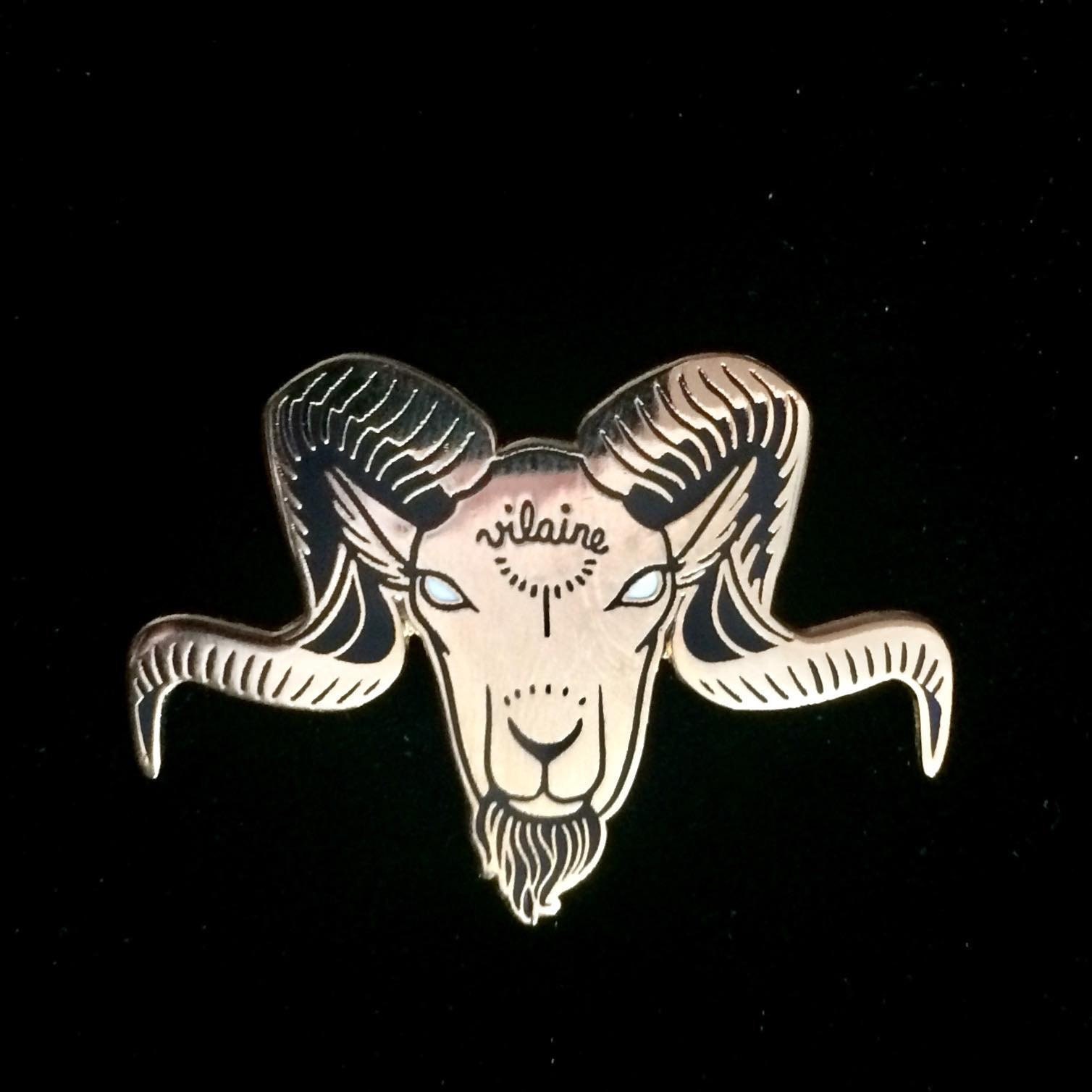 Black and Gold Goat Head enamel pin hard enamel | Etsy