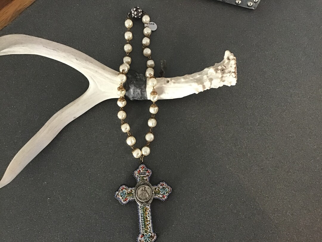 Micro Mosaic Italian Vintage Cross Necklace 16 Inches With a Magnetic ...