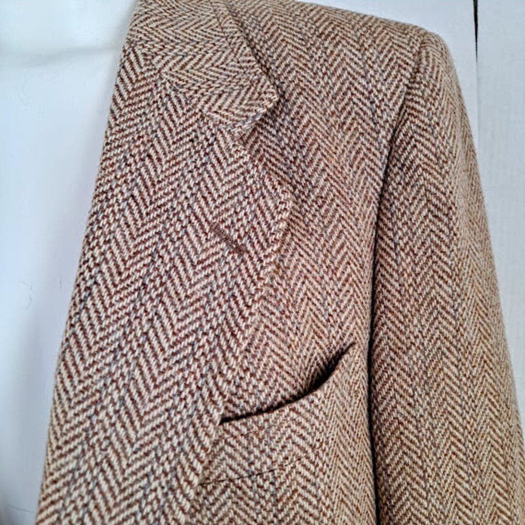 Jean Paul Germain Sport Coat 42R 2 Button Herringbone Tan Gray Single ...