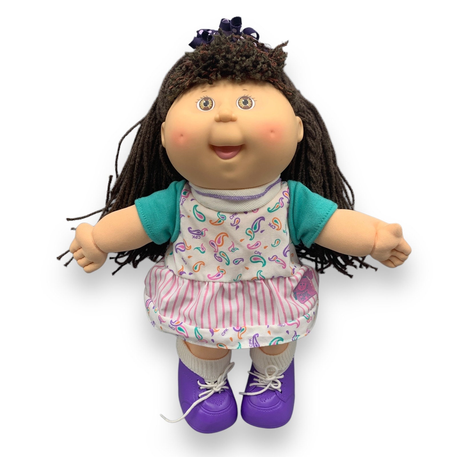 Hasbro Cabbage Patch Kids Pretty Crimp Curl Brown Hair Eyes Dress Shoes ...