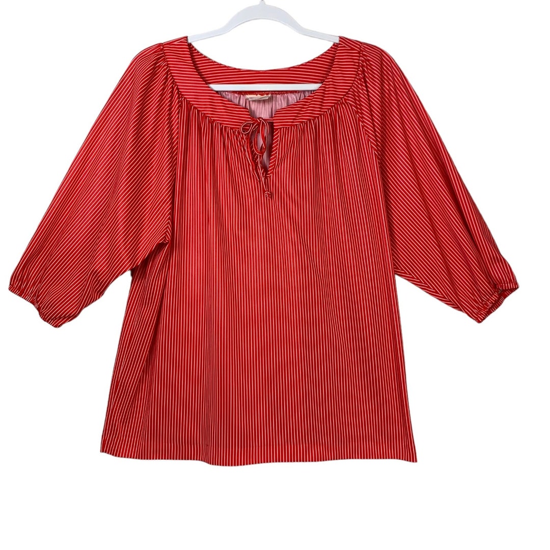 Lewmar Creations Blouse Size L Red White Pinstriped 3/4 Sleeves ...