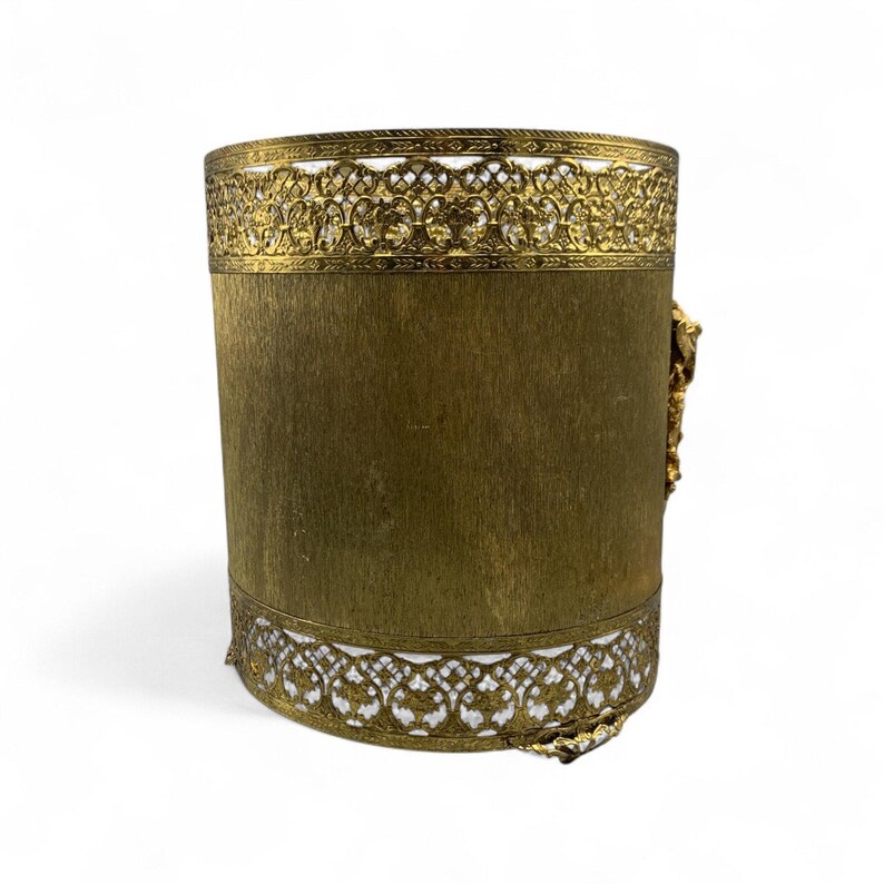 Hollywood Regency Filigree Metal Trash Can Gold Rose MCM Style No Liner ...