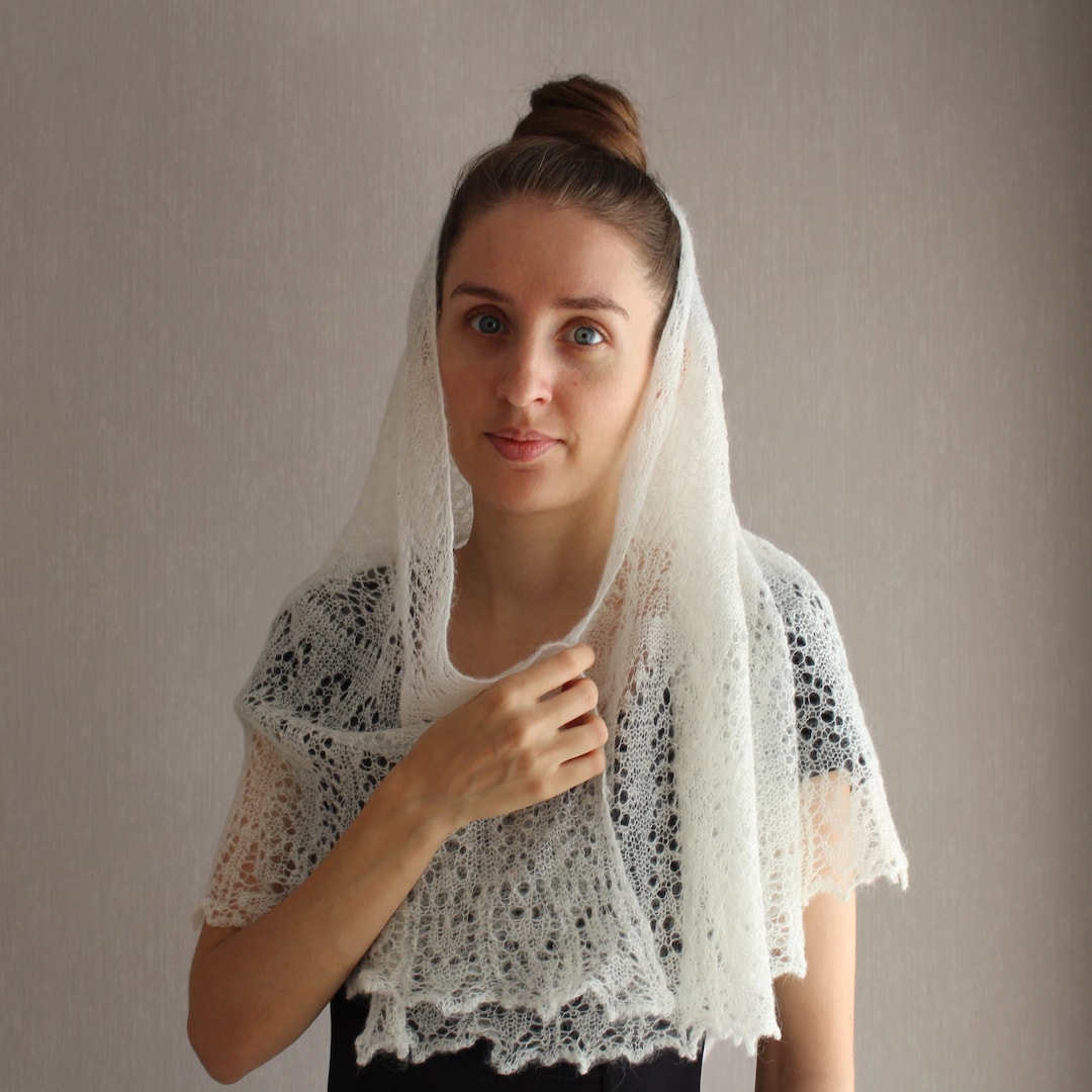 Knitted Wedding Veil: Baby Alpaca Lace Shawl, Crochet Cobweb Headscarf ...