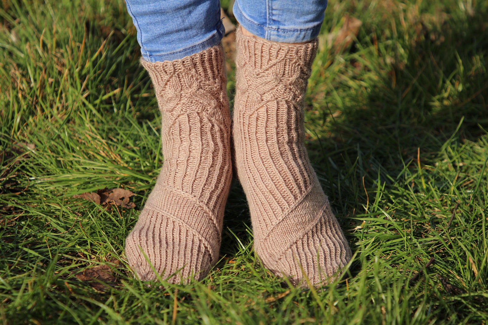 Classic Neutral Beige Knit Wool Socks Handmade Ribbed Cozy Socks With ...