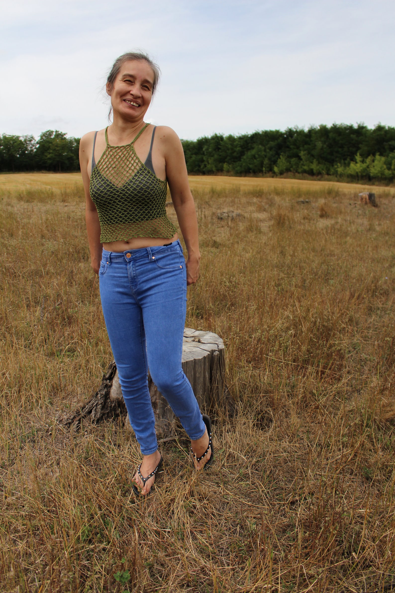 Green See Through Top, Fishnet Cropped Cover-up, Hand-knitted Women's ...