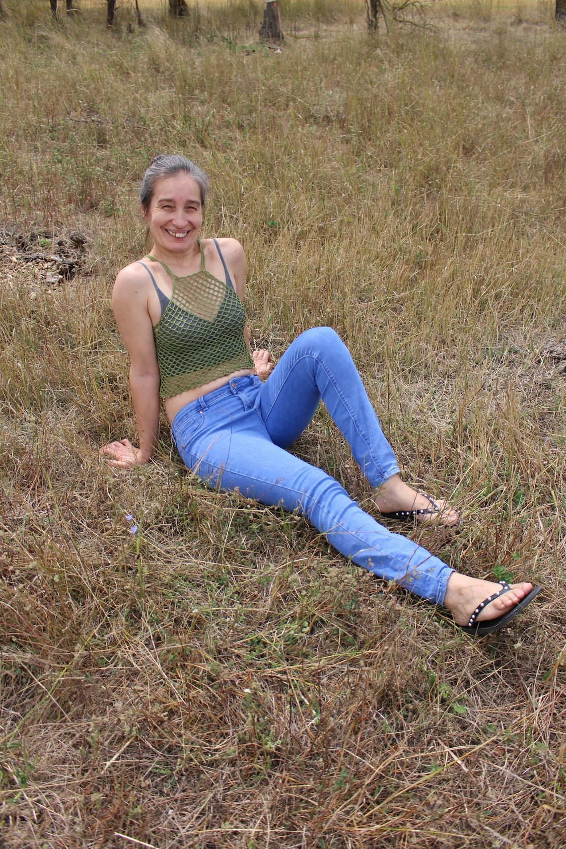 Green See Through Top Fishnet Cropped Cover-up Hand-knitted - Etsy