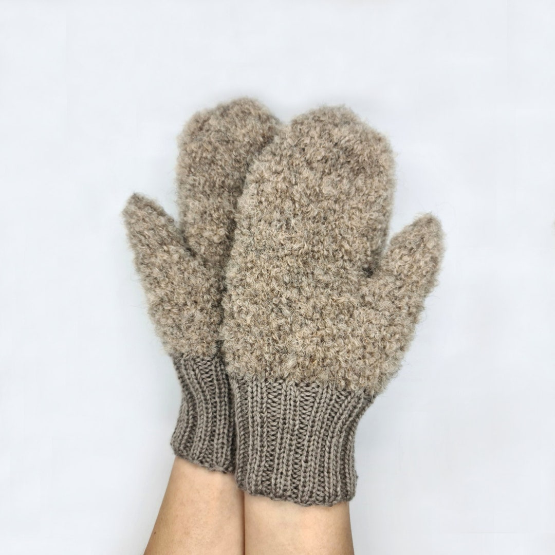 Brown Fluffy Mittens With a Sparkle Effect, Cute Plush Gloves, Alpaca ...