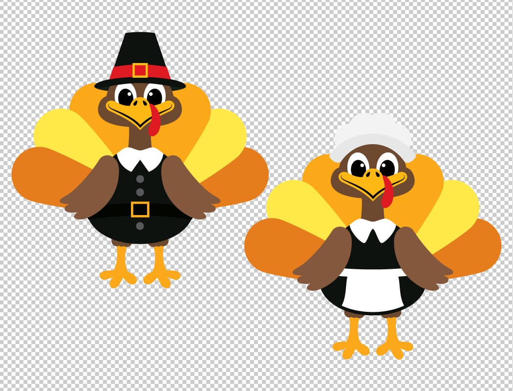 Cute Pilgrim Turkey SVG Cut Files, PNG Thanksgiving Turkey Clipart ...