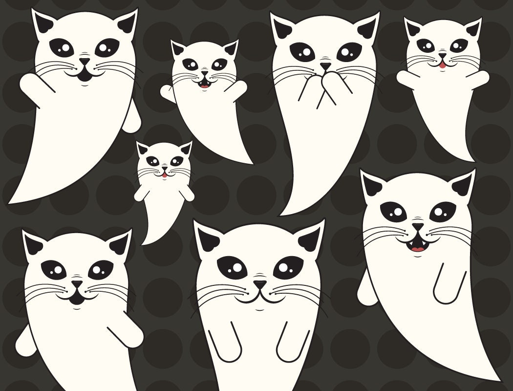 Cute Ghost Cat Clipart, Halloween Clip Art, Boo Clipart, Ghost Cat ...