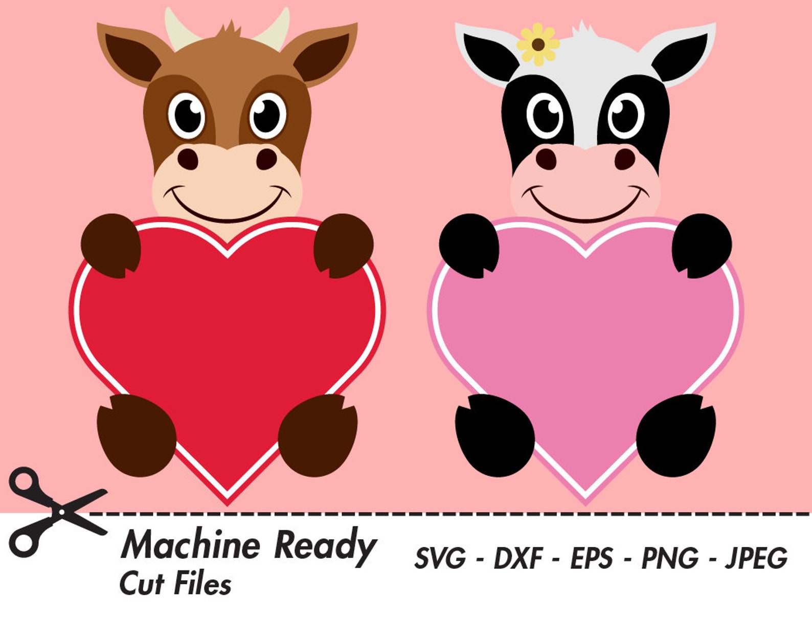 Cute Cow Valentine Heart SVG Cut Files Valentine Clipart | Etsy