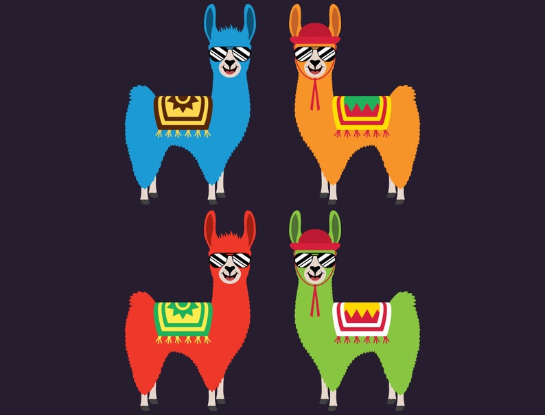 Llama Shades Clipart Bundle, Llamas Clip Art PNG, Printable Cactus Art ...