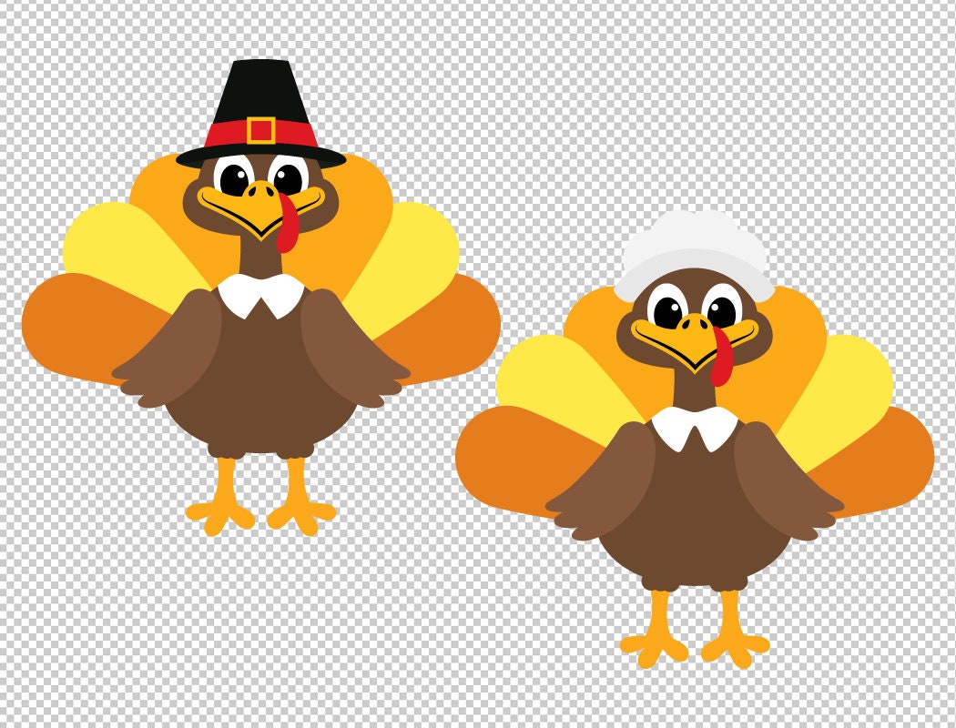 Cute Pilgrim Turkey SVG Cut Files, PNG Thanksgiving Turkey Clipart ...