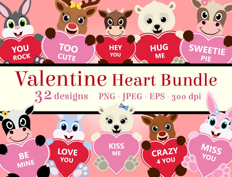 Valentine Heart Bundle Clipart PNG Valentine's Clip Art | Etsy