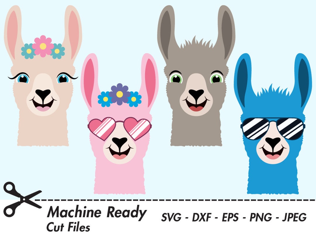 Cute Llama SVG Cut Files, PNG Llamas Clipart, Farmhouse Clip Art, Happy ...