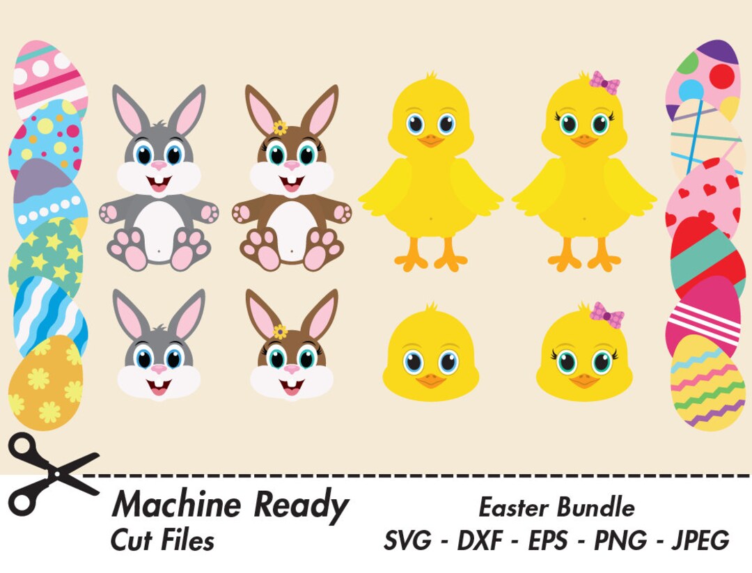 Easter SVG Bundle Cut Files, Cute Bunny Clipart, Chick Clip Art, Happy ...