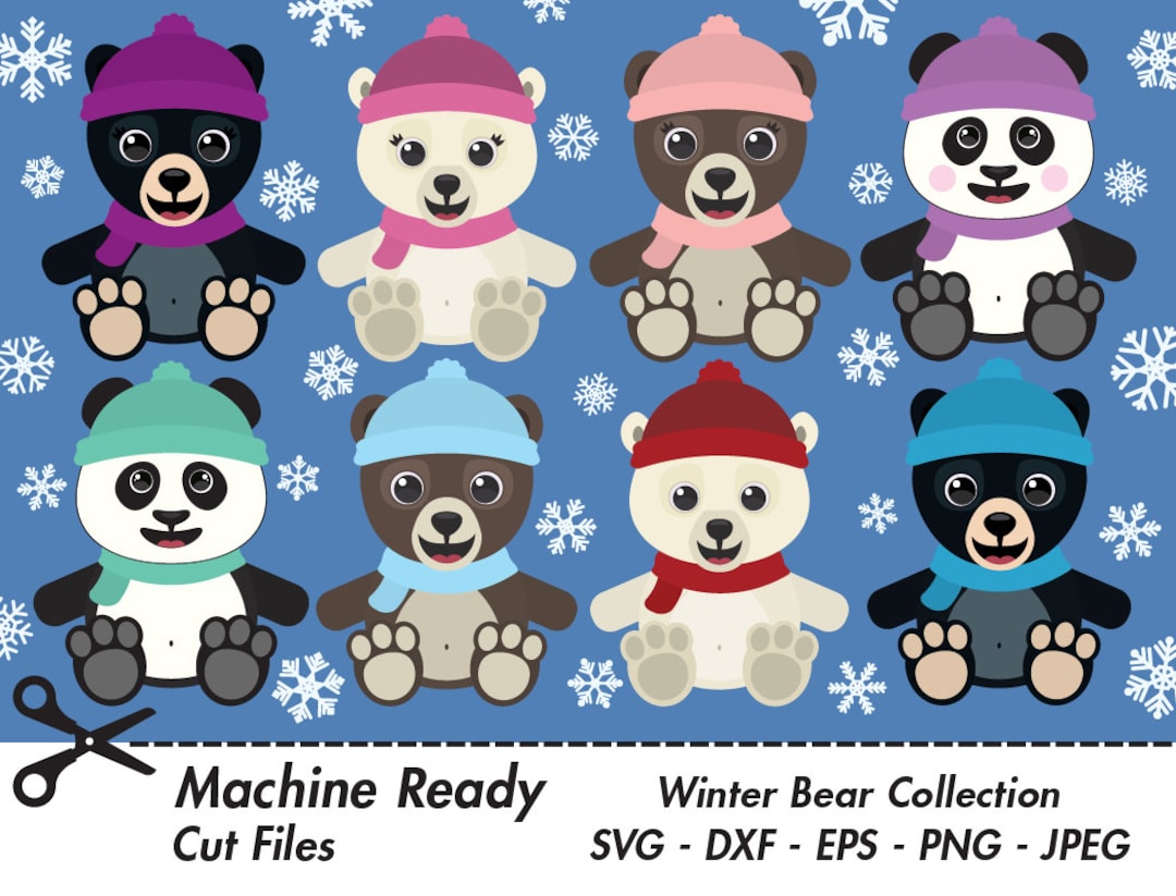 Cute Winter Bear Bundle SVG Cut Files, Bear Clipart, Baby Bear Clip Art ...