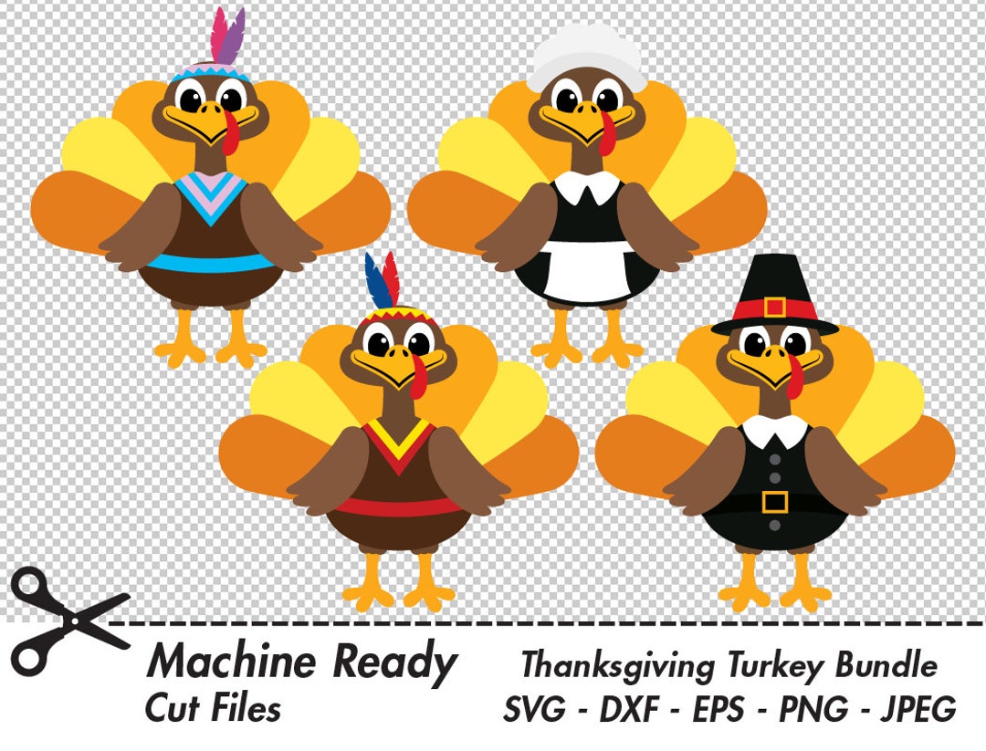 Cute Thanksgiving Turkey Bundle SVG Cut Files, Native American Clipart ...