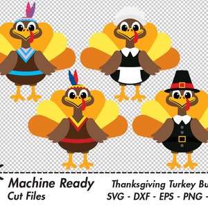 Cute Thanksgiving Turkey Bundle SVG Cut Files, Native American Clipart ...