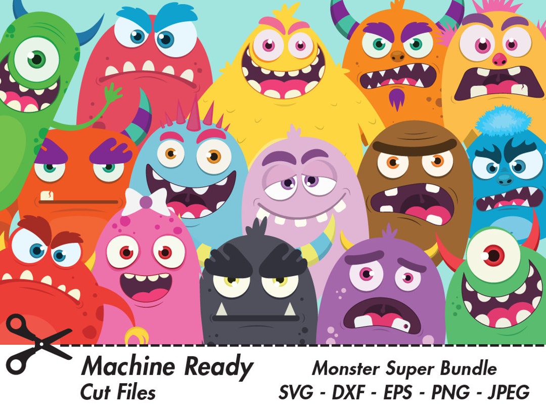 Monster Bundle SVG Cut Files, Cute Monster Clipart, Monster Bash, PNG ...