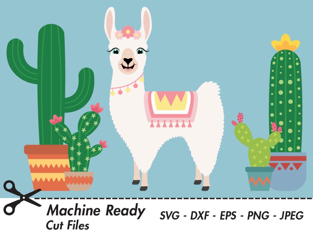 Cute Llama SVG Cut Files, PNG Llamas Clipart, Farmhouse Clip Art, Happy ...
