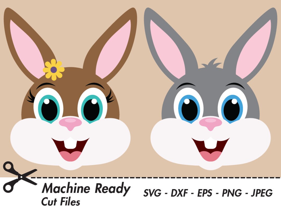 Cute Bunny Rabbit SVG Cut Files, PNG Easter Bunny Clipart, Bunny Face ...