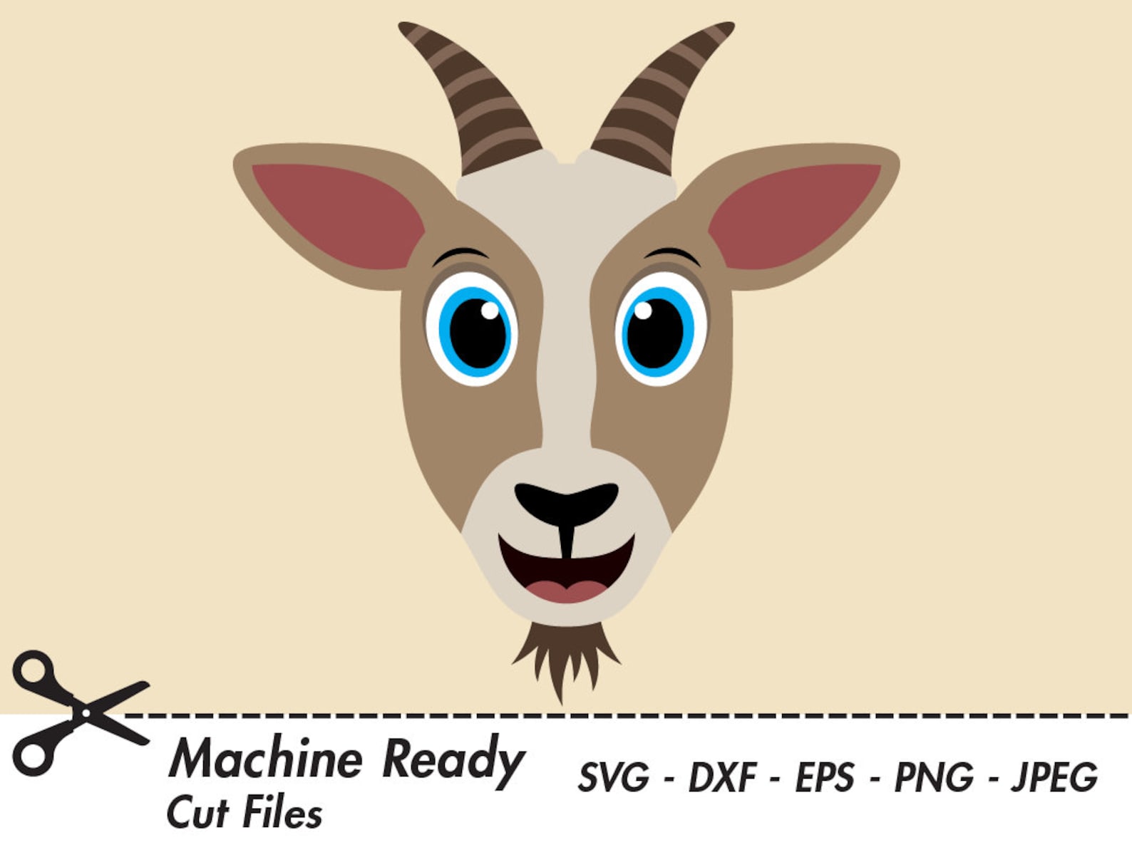 Cute Goat SVG Cut Files, Goats Clipart, Goat Face Clip Art, Happy Goat ...