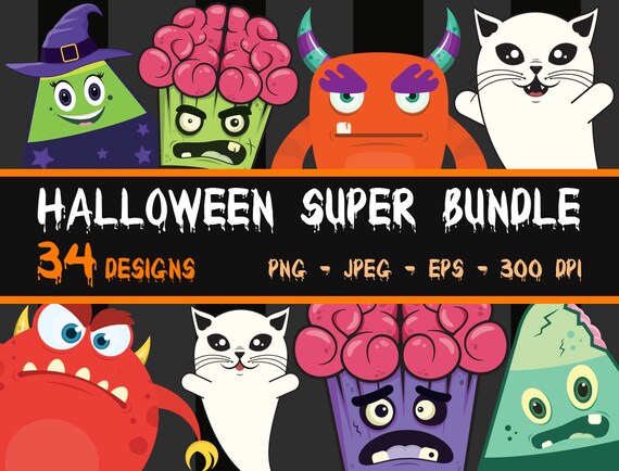 Halloween Clipart Bundle Spooky Printable Graphics Cute | Etsy