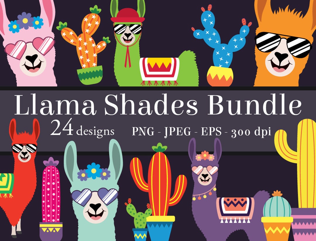 Llama Shades Clipart Bundle, Llamas Clip Art PNG, Printable Cactus Art ...