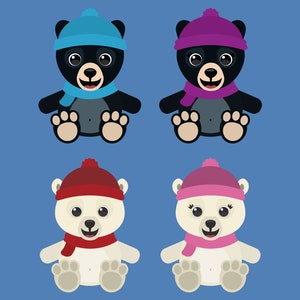 Winter Bear Bundle Clipart, Baby Bear Clip Art, Cute Bear Graphics ...
