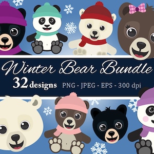 Winter Bear Bundle Clipart, Baby Bear Clip Art, Cute Bear Graphics ...
