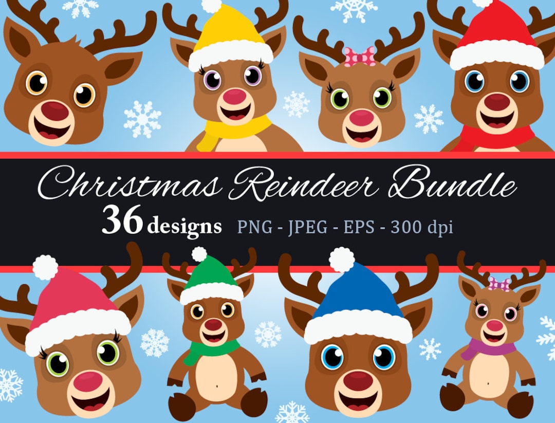 Christmas Reindeer Bundle Clipart, PNG Reindeer, Cute Baby Reindeer ...
