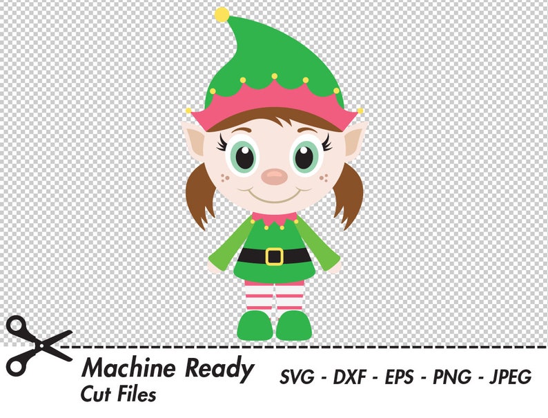Cute Elf Girl SVG Cut Files, PNG Elf Clipart, Christmas Clip Art, Elf ...