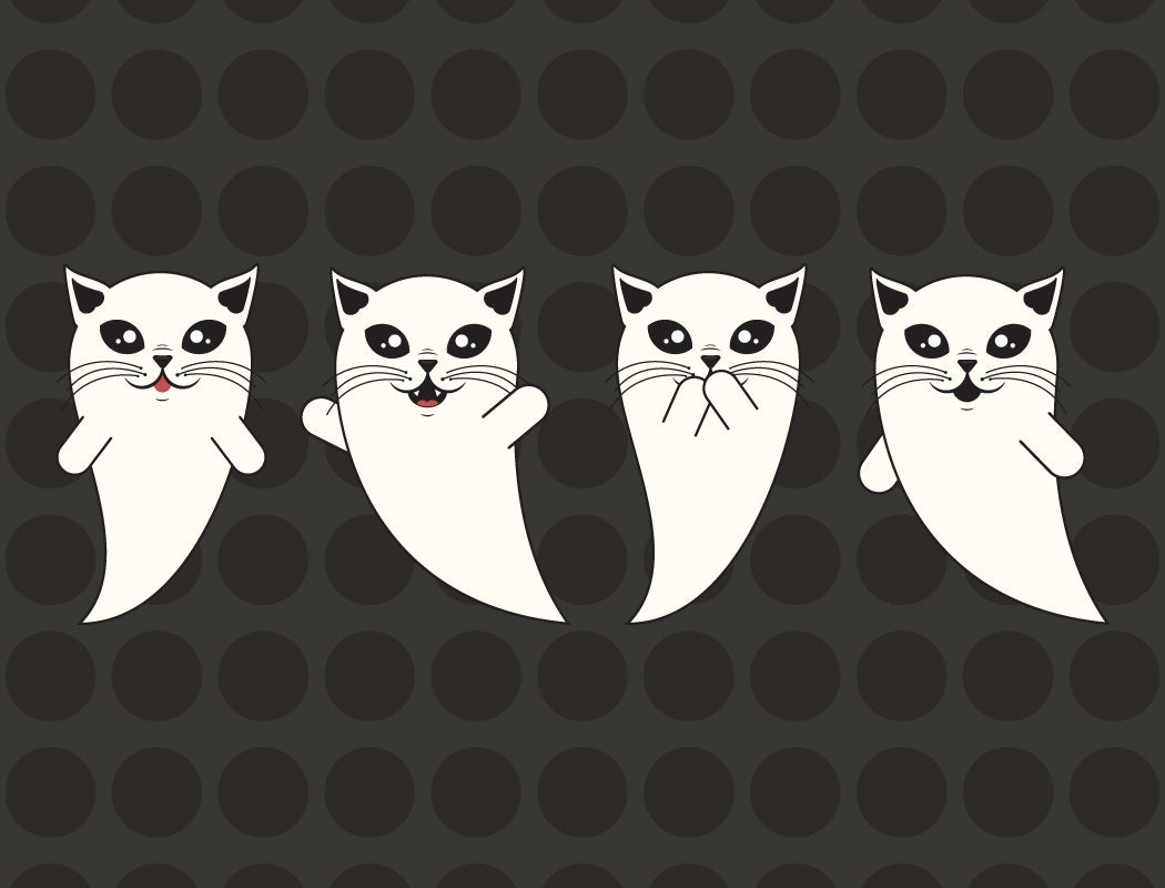Cute Ghost Cat Clipart, Halloween Clip Art, Boo Clipart, Ghost Cat ...